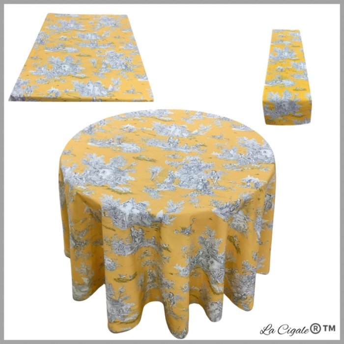 Toile Country Scene Gold Tablecloth/Fabric - La Cigale