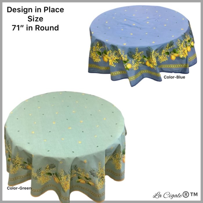 Citron ( lemon ) Mimosa Design Acrylic-coated Tablecloth - La Cigale